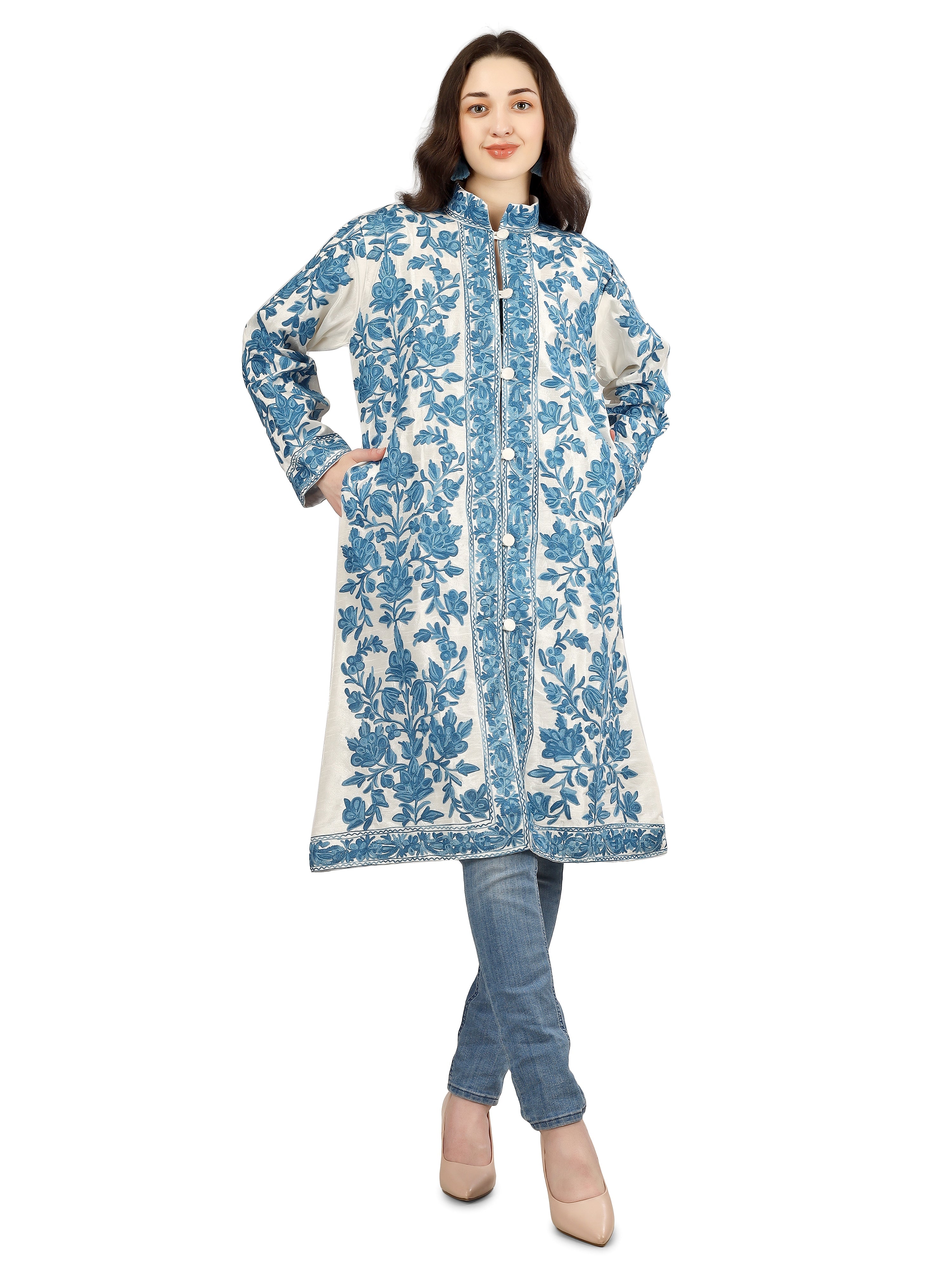 Luxurious Kashmiri Embroidered Coat: Long wool Jacket for Boho Vibes ...